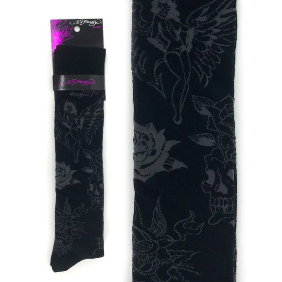Ed Hardy | Accessories | Ed Hardy Graphic Black Gray Knee High Socks ...